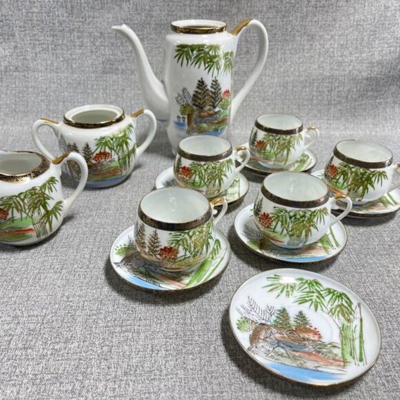 Kitchen | Vintage Japanese Kutani Tea Set Lithophane Geisha 14 Piece ...